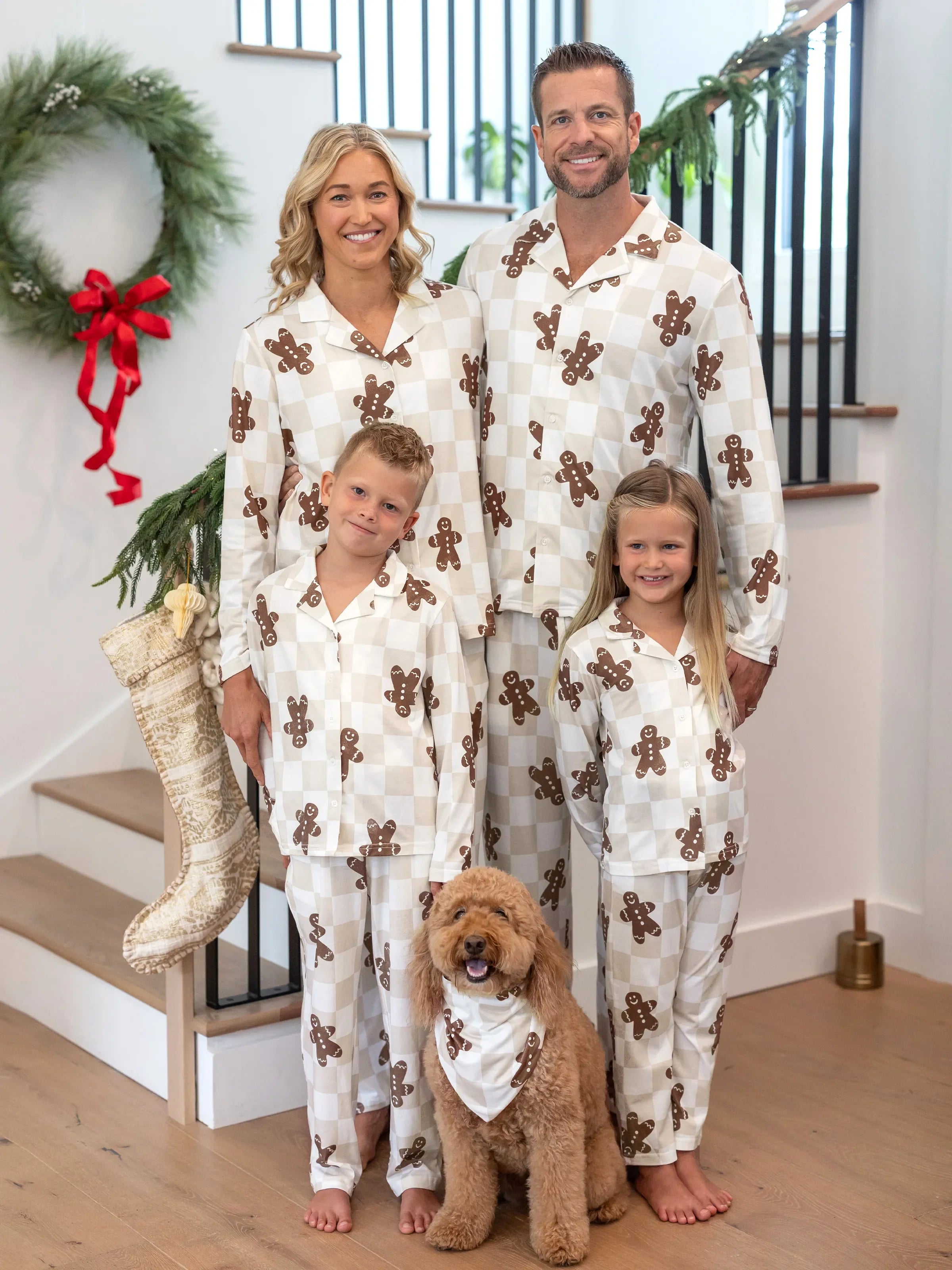 Christmas Matching Family Pajamas Set Block checkered Gingerbread Print ...
